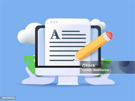편집 가능한 온라인 문서 개념 창조적 인 글쓰기 스토리 텔링 카피 라이팅 온라인 교육 3d 벡터 일러스트레이션 블로깅에 대한