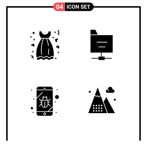 Set Of 4 Vector Solid Glyphs On Grid For Cloth Mobile Gown Folder Spy Editable Vector Design