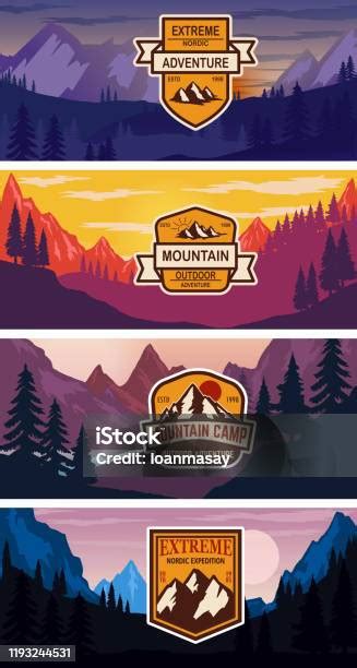 산 배너 템플릿의 집합입니다 포스터 카드 전단지 엠블럼을위한 디자인 요소 벡터 일러스트레이션 0명에 대한 스톡 벡터 아트 및 기타 이미지 Istock