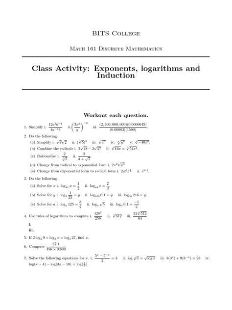 exp and log exercise pdf logarithm exponential function
