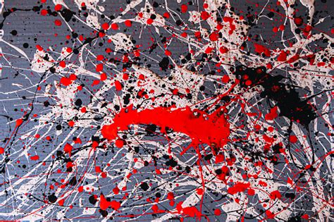 떨어지는 기술을 사용하여 그린 그림 다른 색상을 혼합 하는 빨강 흰색 블랙 선과 반점 수평 방향 3차원 형태에 대한 스톡 사진 및 기타 이미지 Istock