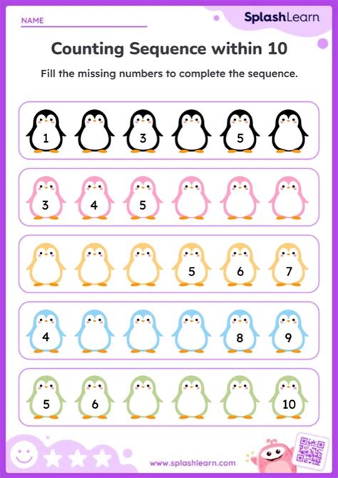 Counting Sequence Within 10 With Penguins Worksheet