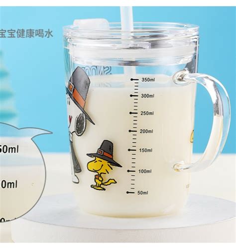 스누피 빨대 내장 눈금 내열유리 텀블러 컵 콜드컵 눈금 손잡이 글라스콜드컵 유리텀블러 홈카페 티몬