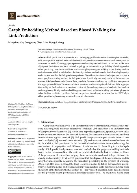 Pdf Graph Embedding Method Based On Biased Walking For Link Prediction