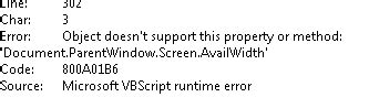 Vbscript Error A B Document Parentwindow Screen Availwidth Stack