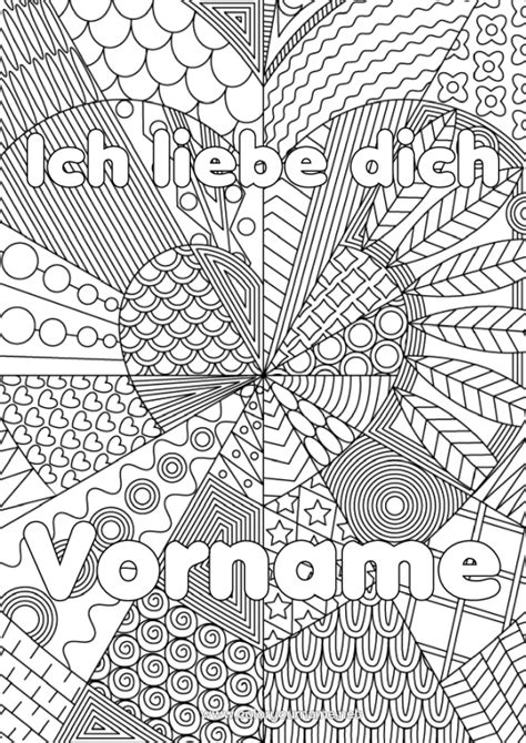 Personalisierte Zentangle Malvorlage Ich Liebe Dich Name