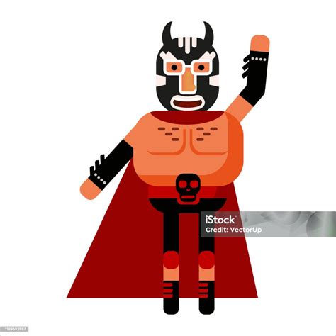 전투기 루차 리브레 멕시코 레슬러 전투 곡예사 문자 마스크 벡터 일러스트 편 만화 절연 레슬링 격투기에 대한 스톡 벡터 아트 및 기타 이미지 레슬링 격투기 망토