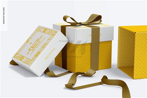 دانلود موکاپ باکس کادویی رنگ زرد و سفید دانلود رایگان فایل لایه باز، Psd، وکتور، لوگو و موکاپ
