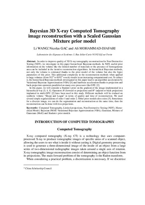 Pdf Bayesian 3d X Ray Computed Tomography Image Reconstruction With A Scaled Gaussian Mixture