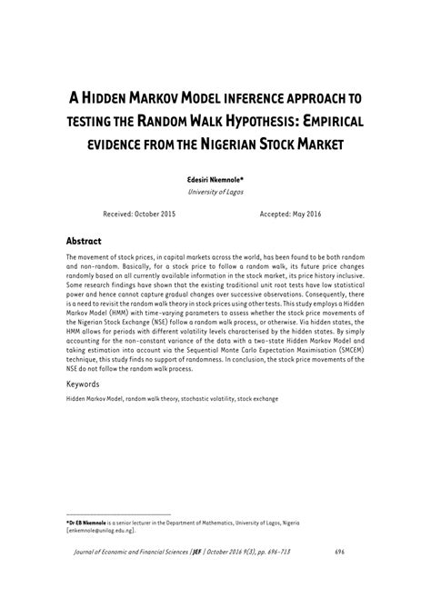 Pdf A Hidden Markov Model Inference Approach To Testing The Random Walk Hypothesis Empirical