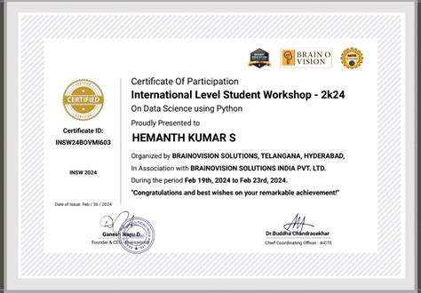Hemanth Kumar S On Linkedin Datascience Python Achievementunlocked