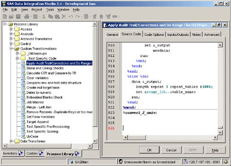 Example Custom Transformation Showing The Source Code Tab In SAS Data