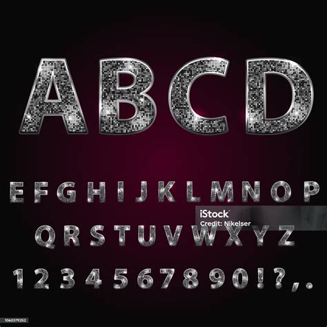 실버 금속 반짝 알파벳입니다 스파클 반짝이 라인 석 알파벳 글자 숫자와 표시 통화 결정체에 대한 스톡 벡터 아트 및 기타 이미지 결정체 컴퓨터 글자 0명 Istock