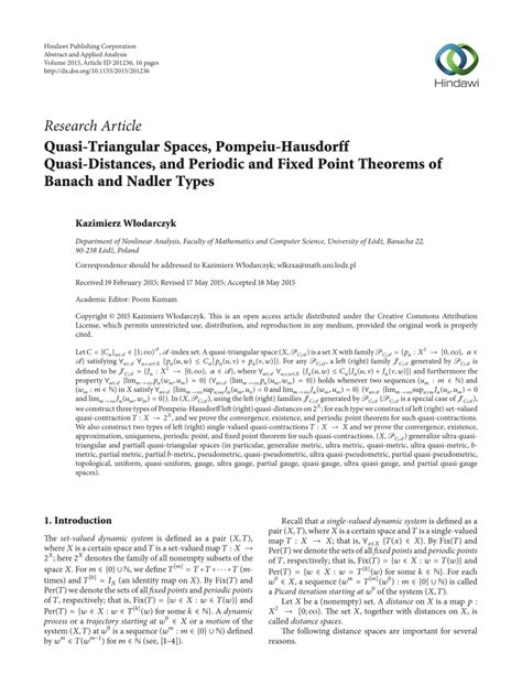 Pdf Quasi Triangular Spaces Pompeiu Hausdorff Quasi Distances And Periodic And Fixed Point