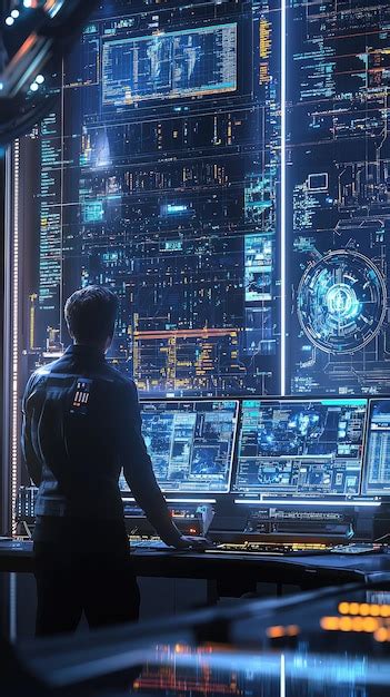 A Cybersecurity Expert Is Focused On Monitoring Multiple Screens In High Tech Control Room
