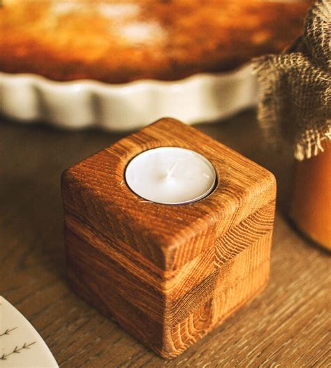 Handmade Wooden Tea Light Holder Rustic Square Candlestick Etsy
