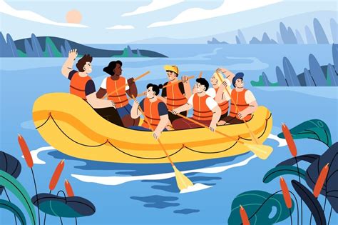 플랫 래프팅 그림 무료 벡터