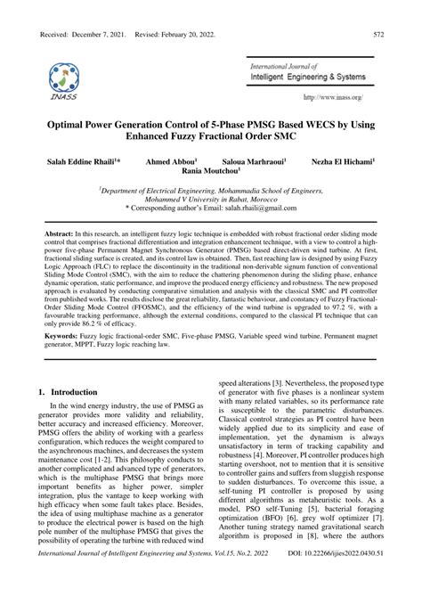 Pdf Optimal Power Generation Control Of 5 Phase Pmsg Based Wecs By Using Enhanced Fuzzy