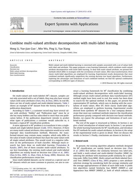 Pdf Combine Multi Valued Attribute Decomposition With Multi Label