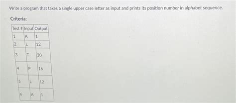 Solved Write A Program That Takes A Single Upper Case Letter