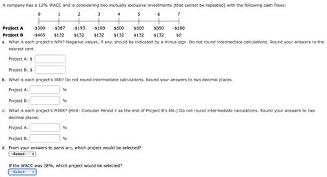 Solved E Construct NPV Profiles For Projects A And B