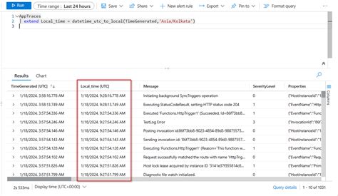 timegenerated column value to be in utc 8 by default in log analytics