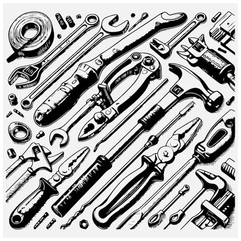 Set Hardware Tools Vector Engraving Stock Illustration Premium Ai