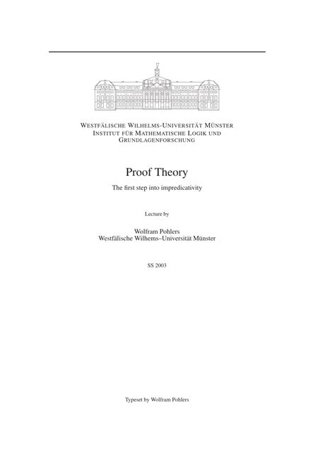 Pdf Proof Theory An Introduction Wolfram Pohlers