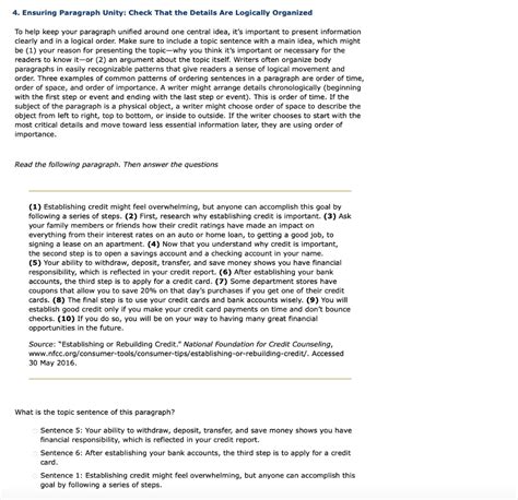 Solved 4 Ensuring Paragraph Unity Check That The Details