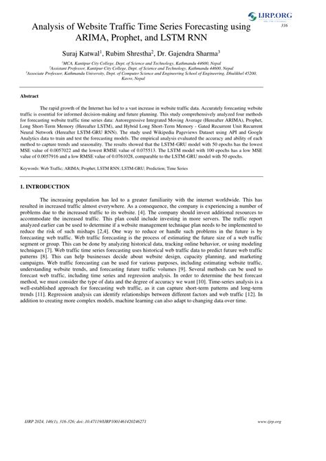Pdf Analysis Of Website Traffic Time Series Forecasting Using Arima Prophet And Lstm Rnn