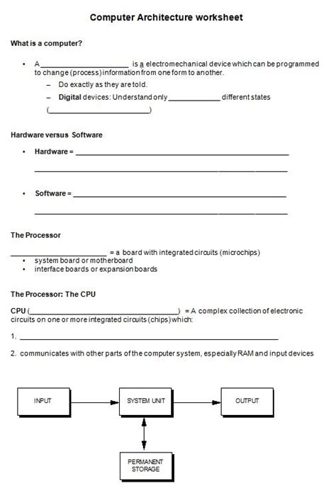 Computer Architecture Worksheet Teaching Resources Computer Architecture Worksheets