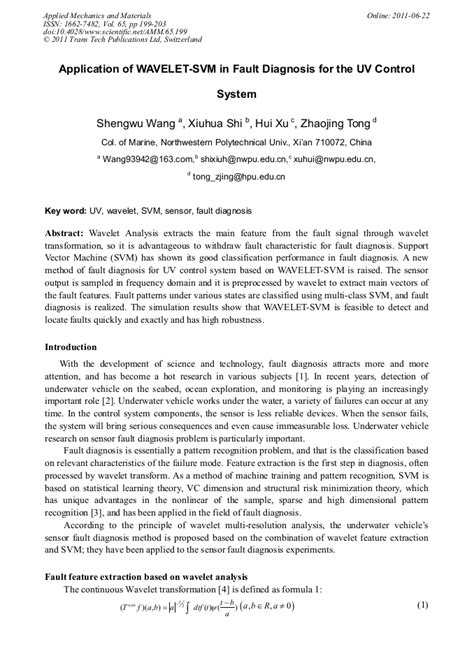 Application Of Wavelet Svm In Fault Diagnosis For The Uv Control System Scientificnet