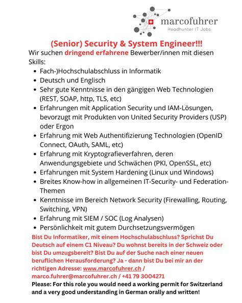 Marco R Fuhrer Management Consultants On Linkedin Wir Suchen Einen Senior Security And System