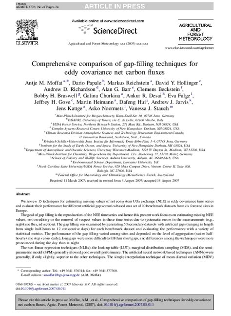 Pdf Comprehensive Comparison Of Gap Filling Techniques For Eddy Covariance Net Carbon Fluxes