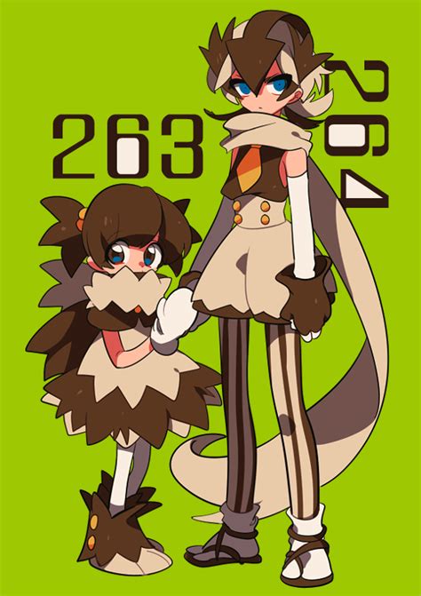 Sameyama Jiro Linoone Zigzagoon Nintendo Pokemon 2girls Arms At Sides Ascot Blue Eyes