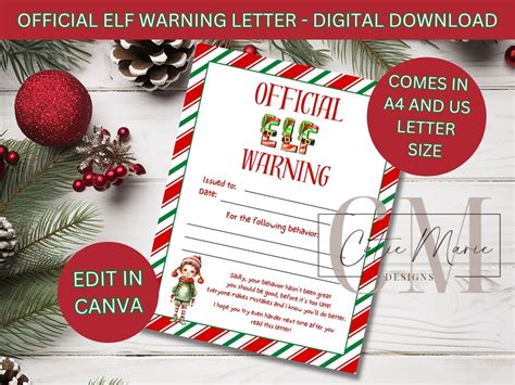 Editable Elf Warning Note Elf Warning Letter Official Elf Warning Elf Report Christmas Elf