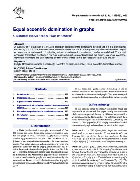 Pdf Equal Eccentric Domination In Graphs Mohamed Ismayil