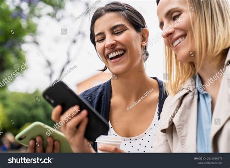 Low Angle Side View Two Female Stock Photo 2216038675 Shutterstock