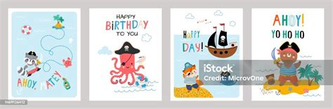 생일 카드 해적 초대 해양 해적 소년 아이 장식 여름 표지 바다 배너 템플릿 귀여운 인쇄 가능한 카드 요즘 벡터 디자인 0명에