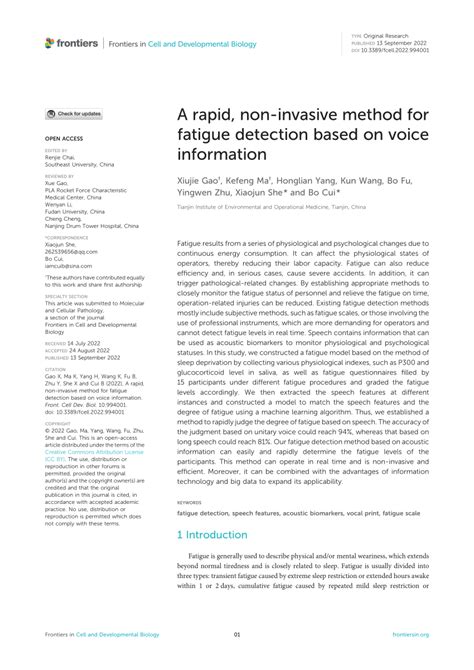 Pdf A Rapid Non Invasive Method For Fatigue Detection Based On Voice Information