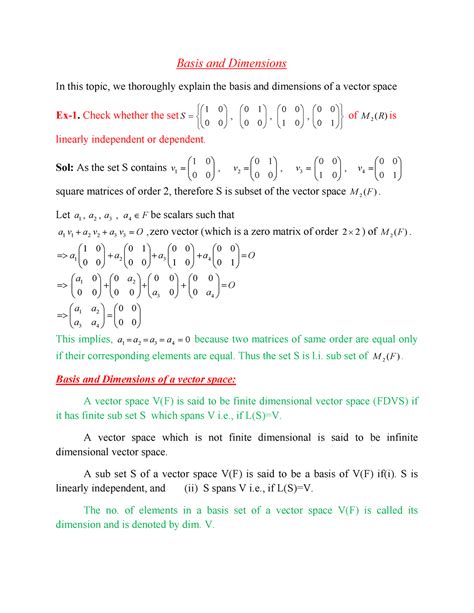 Basis And Dimensions Definition Basis And Dimensions Of A Vector