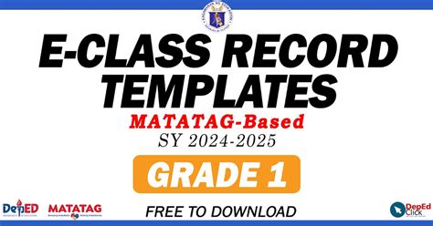Deped E Class Record Templates Grade 1 Matatag Based Sy 2024 2025 Deped Click