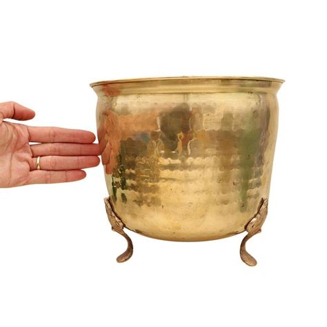 Large Made In India Brass Jardiniere On Three Feet Victorian Style Planter Large Brass Plant