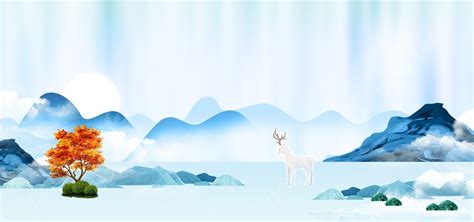 新式中國風地產意境山水白鹿海報背景圖片高清圖庫桌布素材免費下載 Pngtree