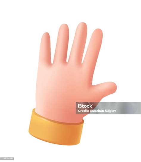 3d 손 아이콘입니다 인사말 상징으로 팔을 흔드는 만화 손바닥이 제스처를 보여주거나 감정을 표현하는 재미있는 이모티콘 소셜 미디어를 위한 디자인 요소 현실적인 벡터 일러스트