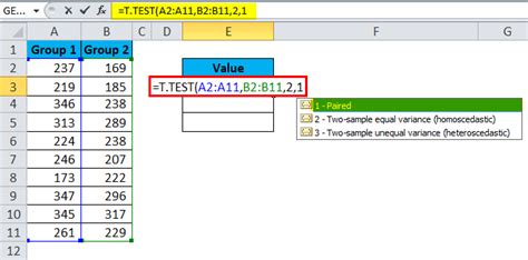 T Test In Excel Formulaexamples How To Use Ttest Function