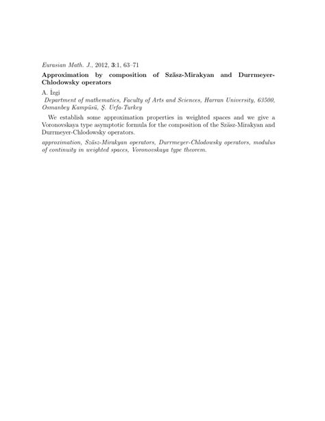 Pdf Aydın İzgİ Approximation By Composition Of Szasz Mirakjan And Durrmeyer Chlodowsky