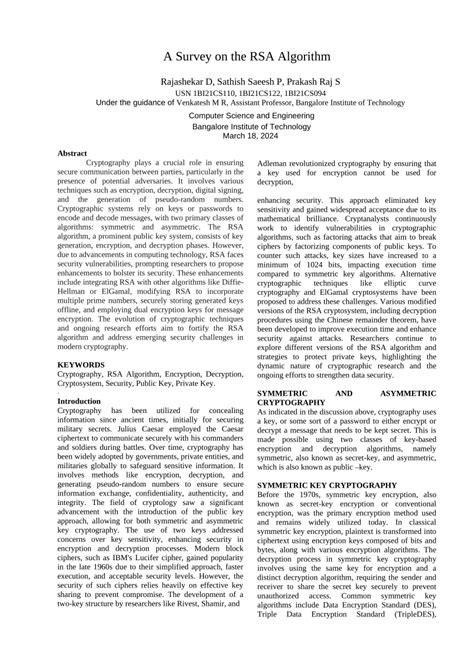 Pdf A Survey On The Rsa Algorithm