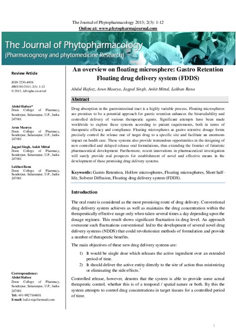 Pdf An Overview On Floating Microsphere Gastro Retention Floating Drug Delivery System Fdds