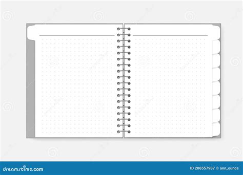 Open Spiral Dot Grid Notebook With Tab Dividers Vector Mockup Wire